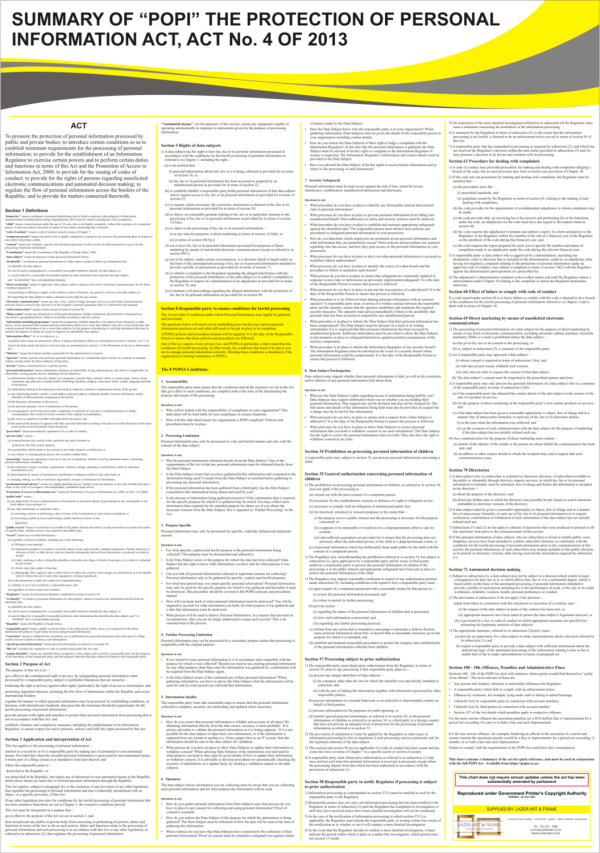 POPI Act Chart & Labour Law Poster for Workplace Compliance